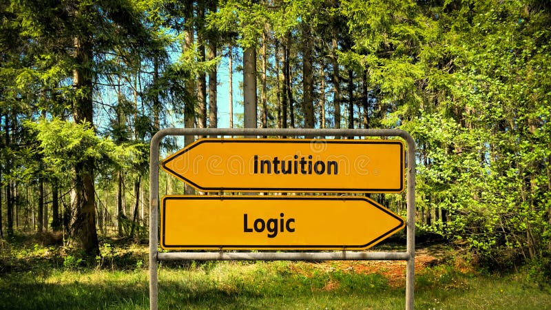 Street Sign Intuition Versus Logic Stock Photo - Image of feeling, road ...