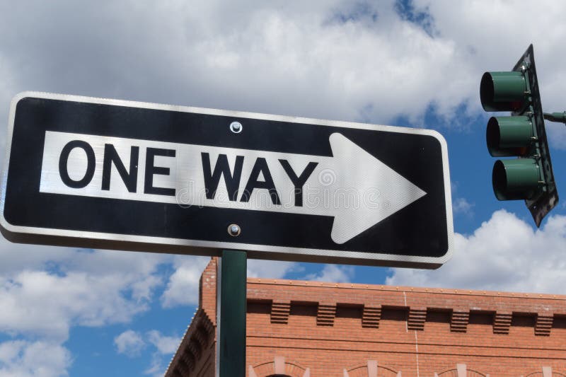 One Way Traffic Sign on the Street Stock Image - Image of deserted ...