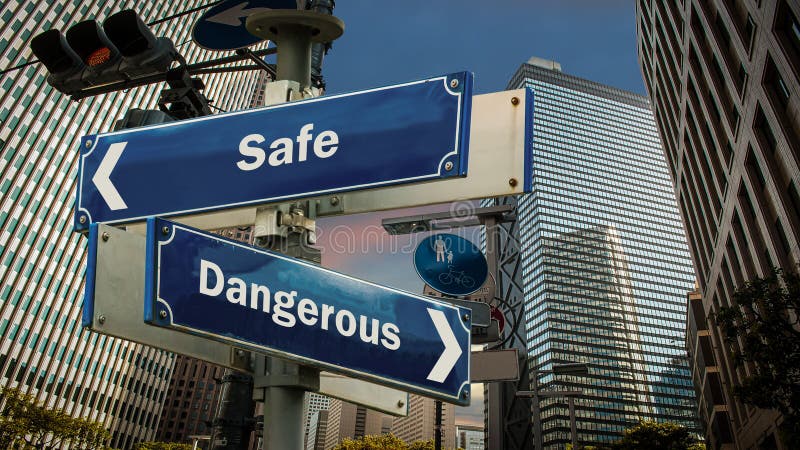Street Sign Safe Versus Dangerous Stock Photo - Image of gambling ...
