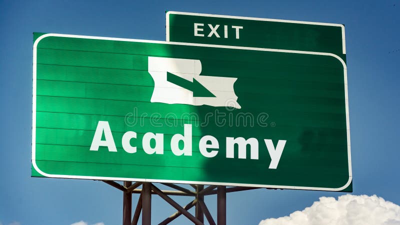 Street Sign to Academy stock photo. Image of guidepost - 186392414