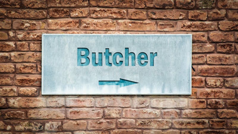 Street Sign to Butcher stock image. Image of meat, products - 165910037