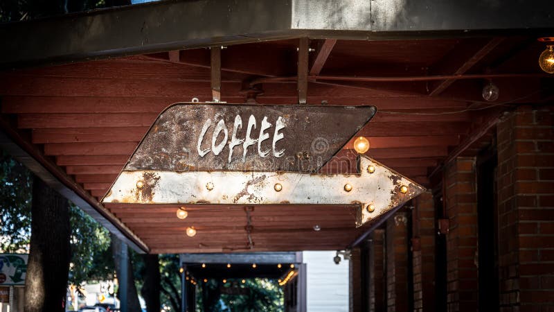 Street Sign to Coffee stock photo. Image of americano - 198478220