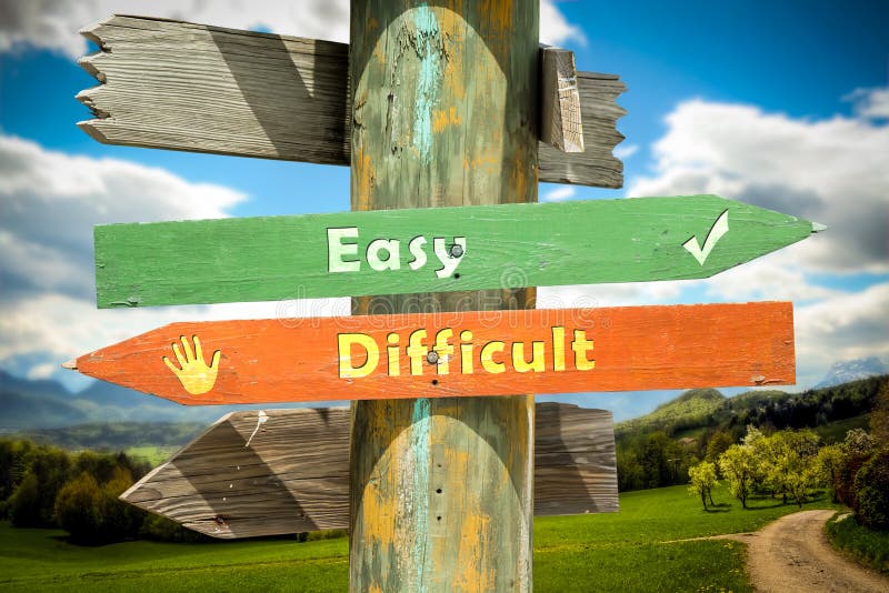 Street Sign To Easy Versus Difficult Stock Image - Image of chance ...