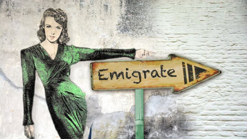 Street Sign to Emigrate stock photo. Image of emigrate - 193350036