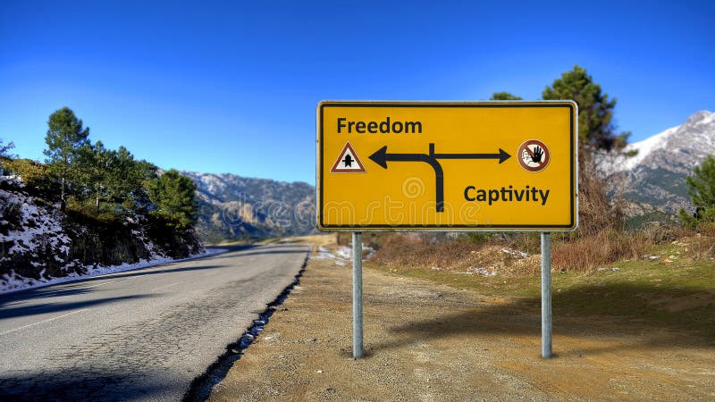 Street Sign To Freedom Versus Captivity Stock Photo - Image of ...