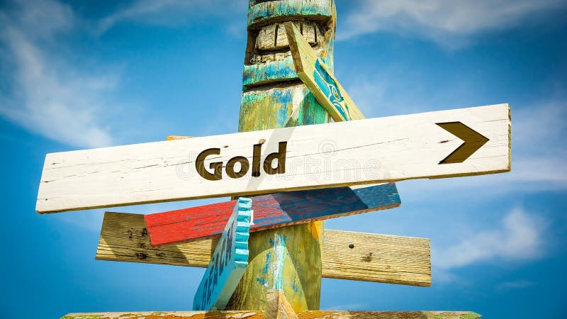 Street Sign to Gold stock photo. Image of white, golden - 153346308