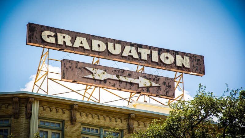 Street Sign to Graduation stock image. Image of shield - 266168861
