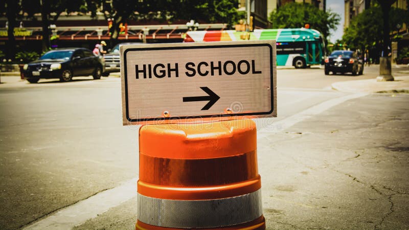 Street Sign to High School stock image. Image of celebration - 150882099