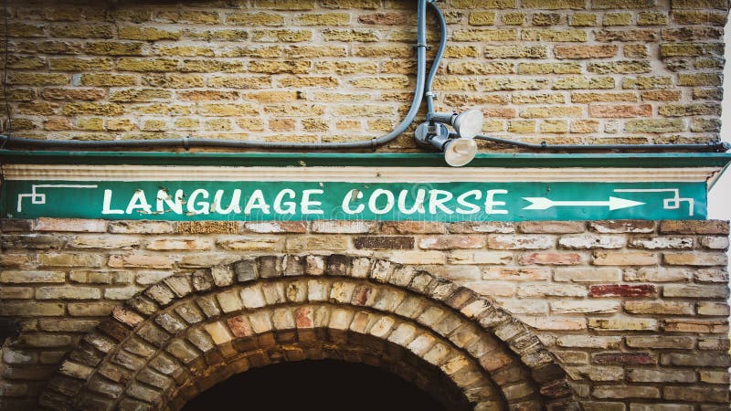 Street Sign To LANGUAGE COURSE Stock Photo - Image of speaking ...