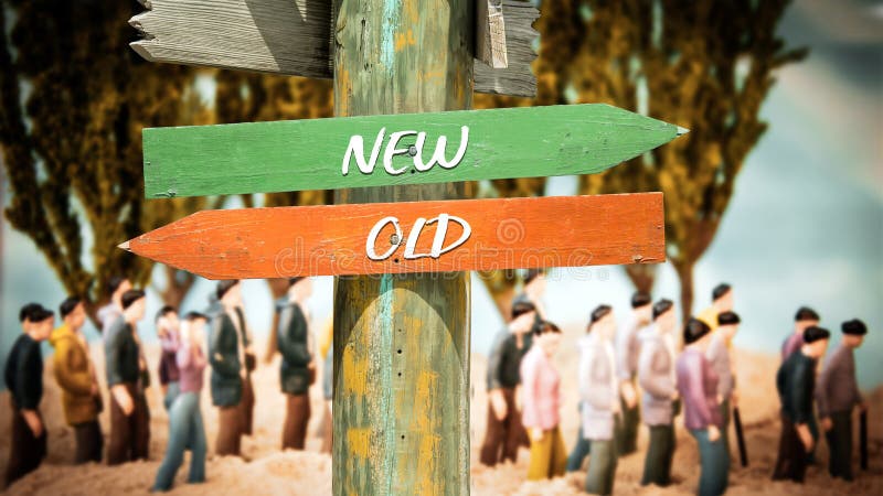Street Sign To New Versus Old Stock Image - Image of mint, street ...