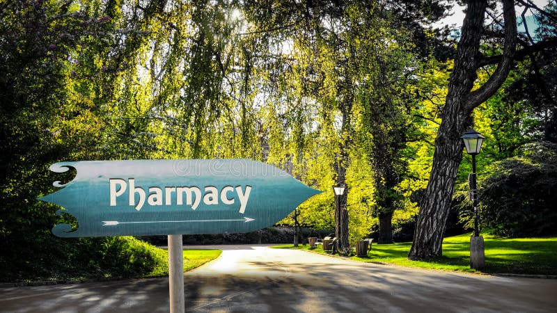 Street Sign to Pharmacy stock photo. Image of medicine - 155482684