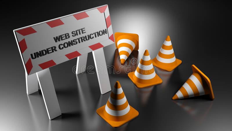 Web Site Under Construction Sign with Traffic Cones - 3D Rendering ...