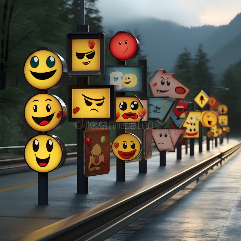 Street Signposts Featuring Dynamic and Interactive Emojis Stock ...