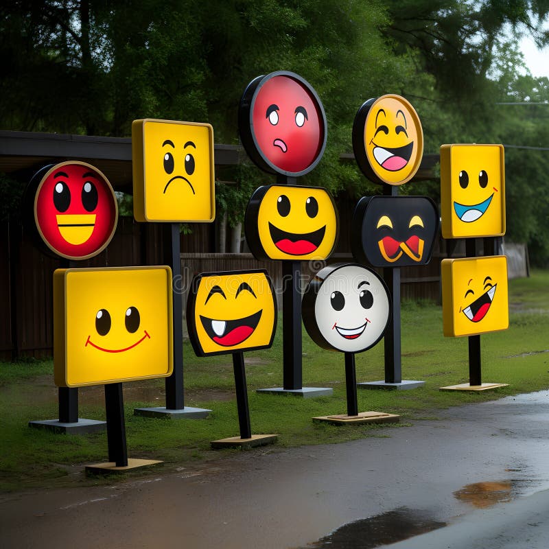 Street Signposts Featuring Playful and Interactive Emojis Stock Photo ...