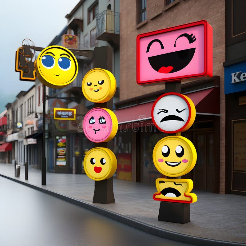 Street Signposts Featuring Playful and Interactive Emojis Stock Illustration - Illustration of ...