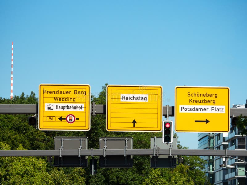 Street signs in Berlin stock photo. Image of note, city - 58207532