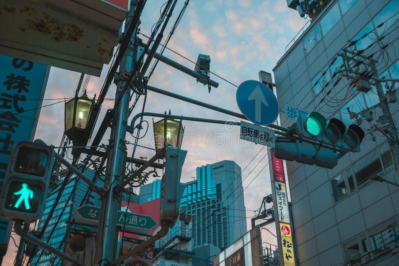 Street Signs and Lights in Osaka, Japan Editorial Photo - Image of ...