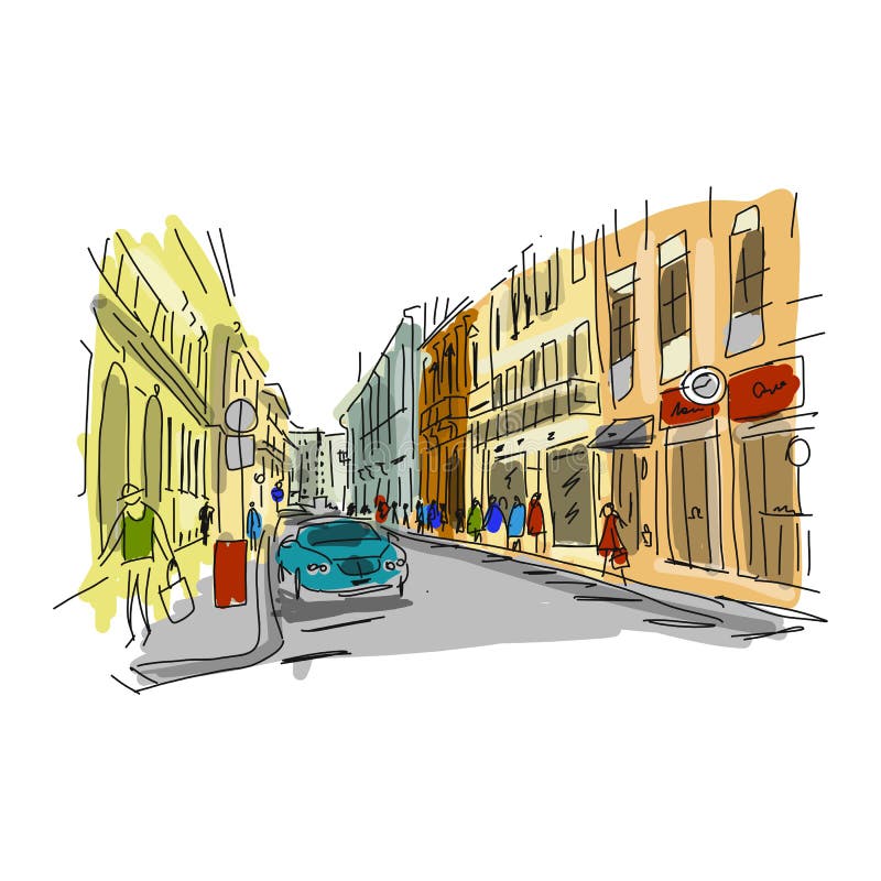 Street, Sketch for Your Design Stock Vector - Illustration of ...