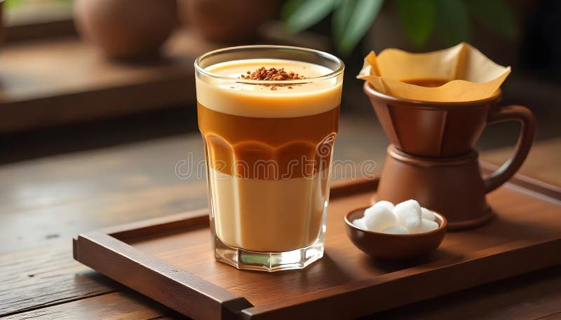 Street Style Presentation of Vietnamese Iced Coffee with Phin Filter on ...