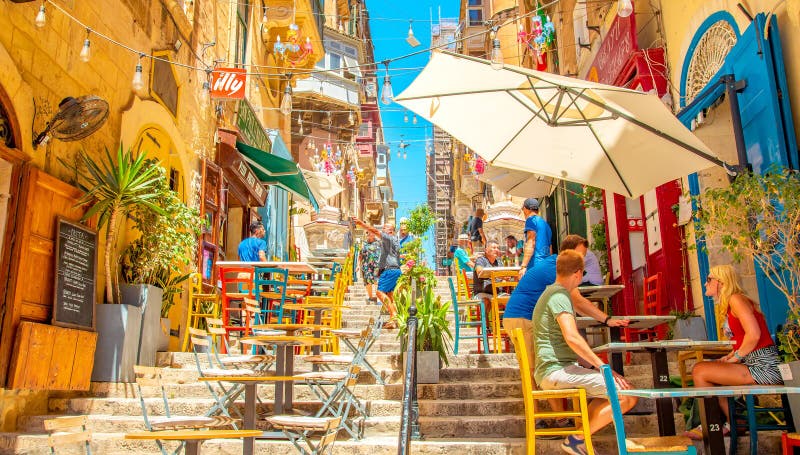 Street Cafe in Valletta Old Town, Malta Editorial Photo - Image of cafe ...