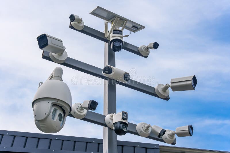 Street Surveillance Cameras of Different Modifications on One Stand ...