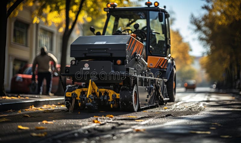 Street Sweeper Cleaning Roadside Stock Illustration - Illustration of ...