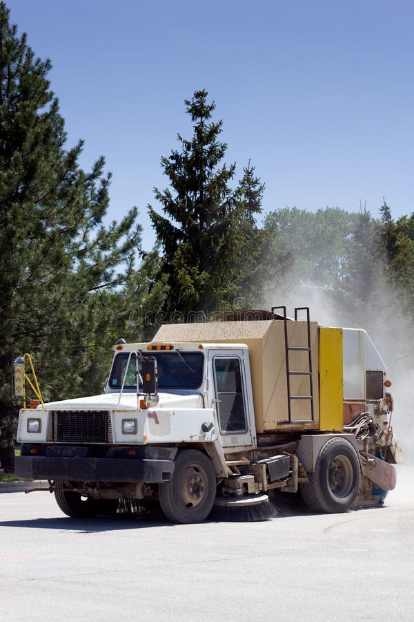 Street Sweeper with Dust Trail Stock Photo - Image of parking, ladder ...