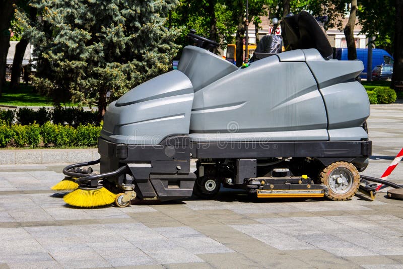 Street Sweeper Machine Cleaning Walkways in Park Stock Image - Image of ...