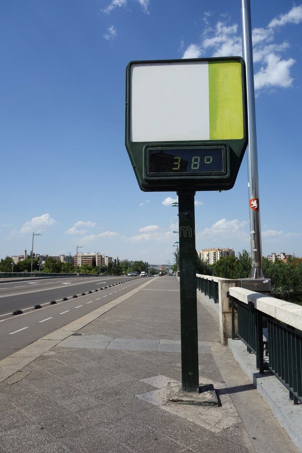 Street Thermometer Showing High Temperature Stock Photo - Image of ...