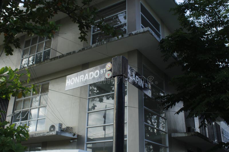 Street Town Post in Corner Left and Right Behind on a New Building ...