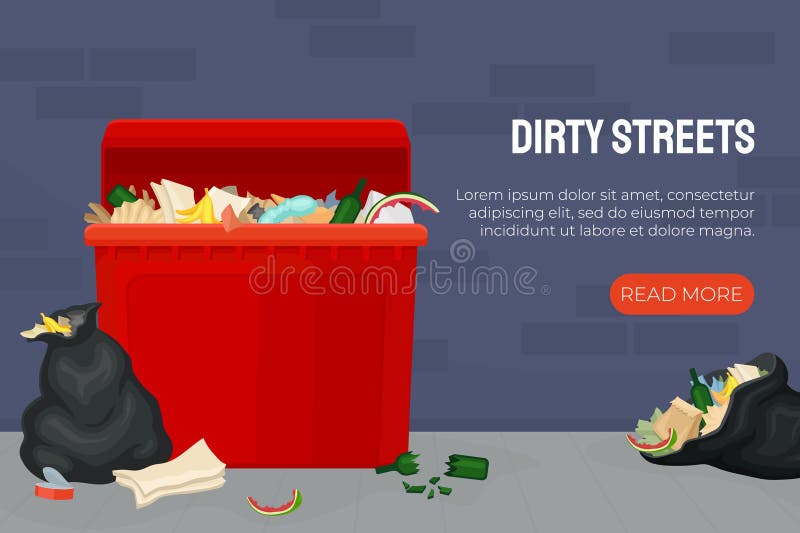 Street Trash and Garbage Banner Design with Container Vector Template ...