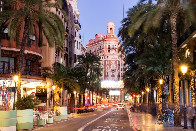 Street with Valencia Bank Building. Valencia, Spain Editorial ...