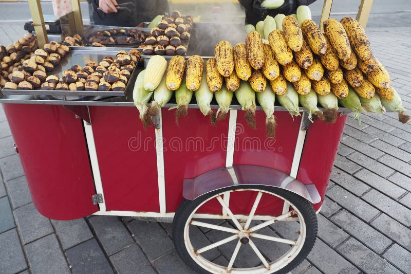 A Street Vendor Sells Roasted Corn Stock Image - Image of grill, grain ...