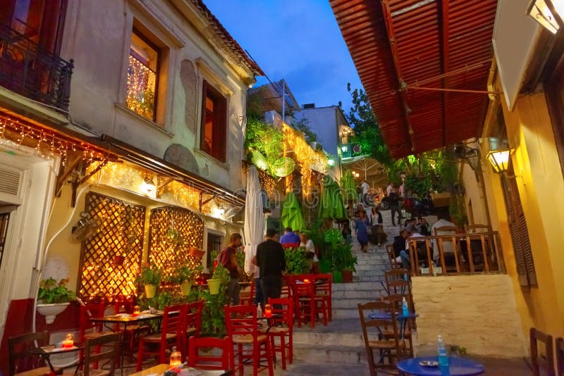 Street view of Athens editorial stock image. Image of anafiotika ...