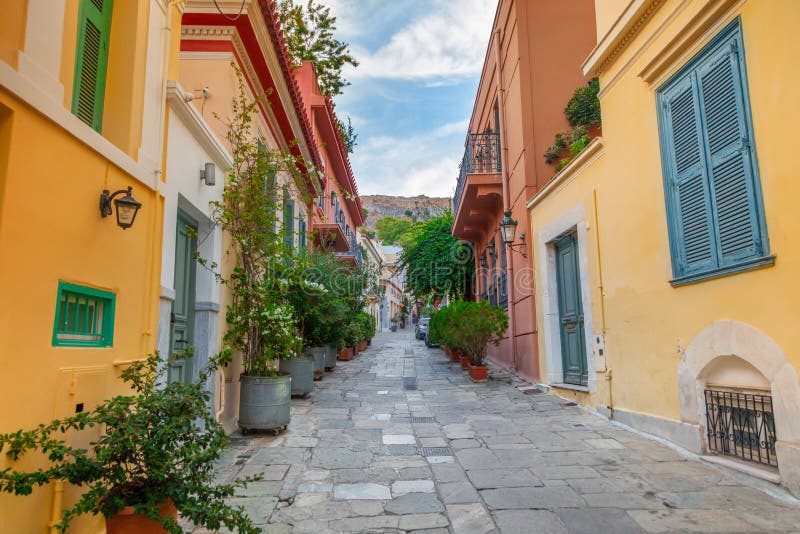 Street view of Athens stock photo. Image of house, landmark - 240630714