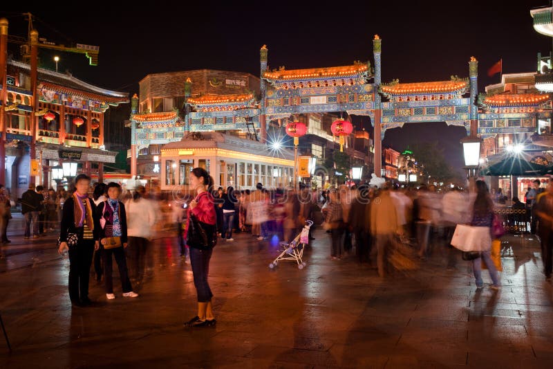 Street View in Beijing at Night Editorial Stock Image - Image of ...