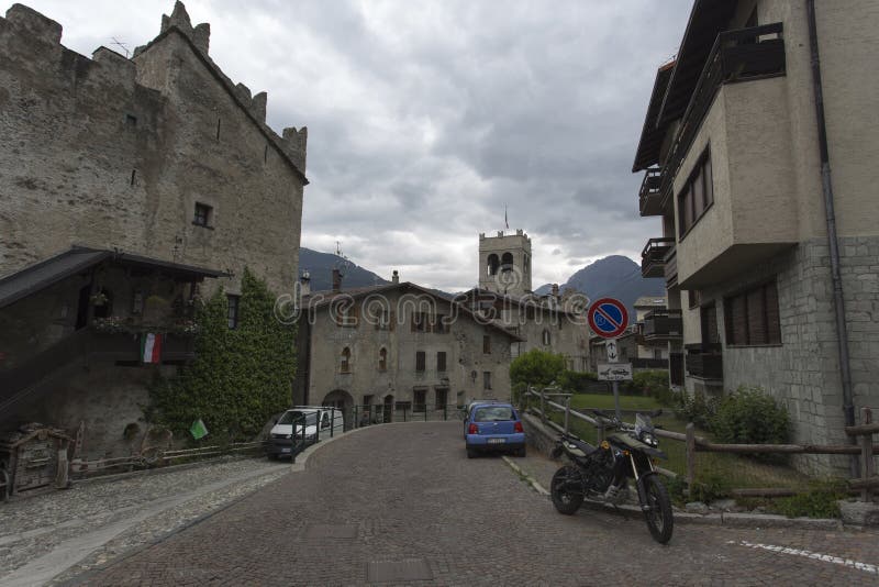 Street view in Bormio town editorial stock image. Image of village ...