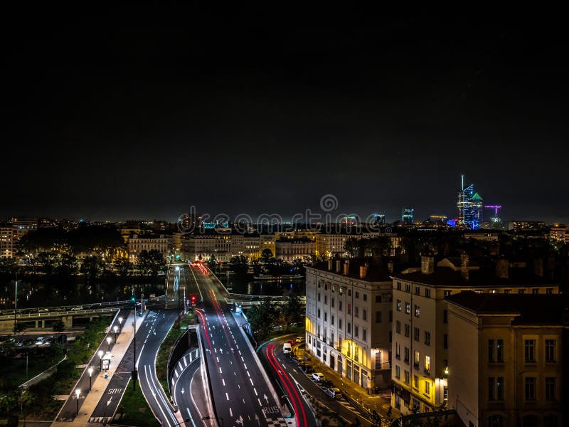 Street View of Lyon during the Night Stock Photo - Image of lyon, light ...