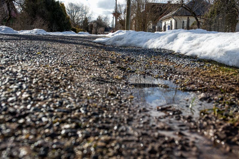 Street view. Melting snow stock image. Image of seasonal - 273172257