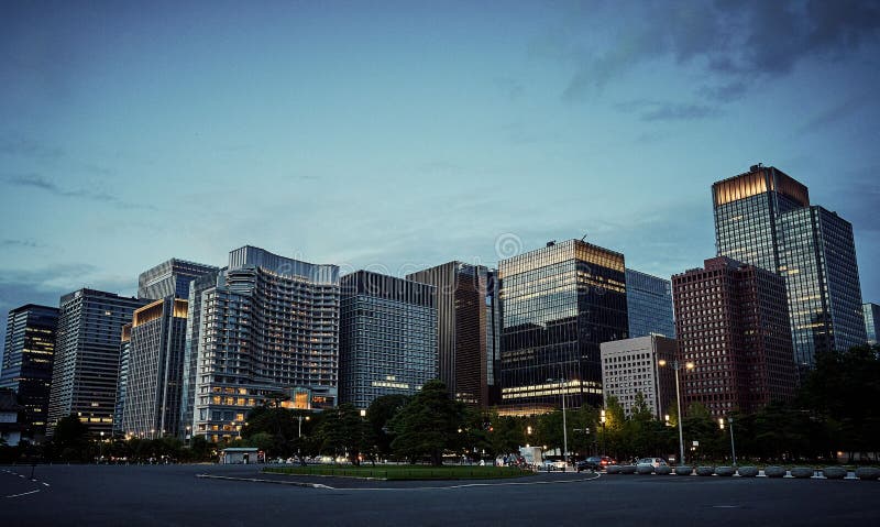 Street View with a Modern Architectures in the Evening Stock Image ...