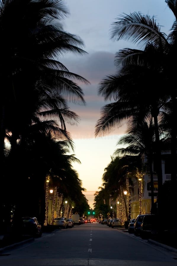 Street View at Night of West Palm Beach Florida Stock Image - Image of ...