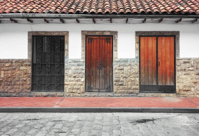 Street View of an Old Colonial Building Facade, Cuenca, Ecuador Stock ...