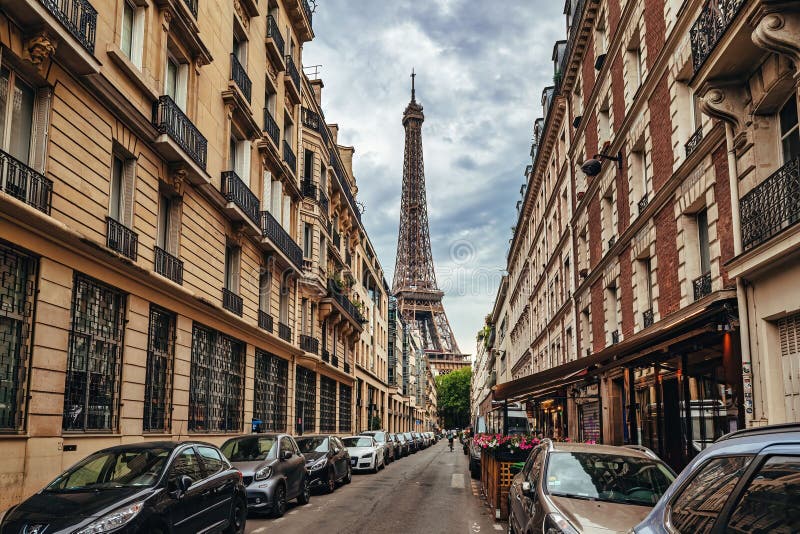 Paris Street View with Eiffel Tower and Classic Architecture. Stock ...