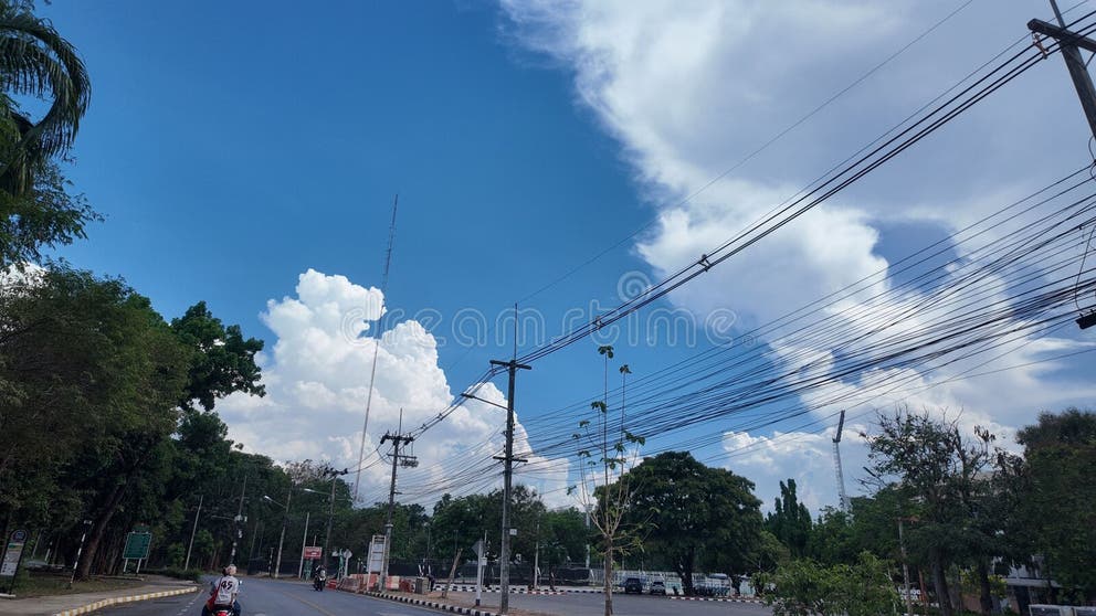 Street View with Trees and Clouds Stock Image - Image of travel ...
