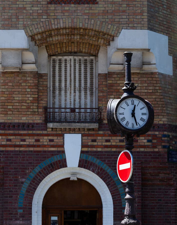 Typical Parisian Street Clock Stock Image - Image of number, life ...