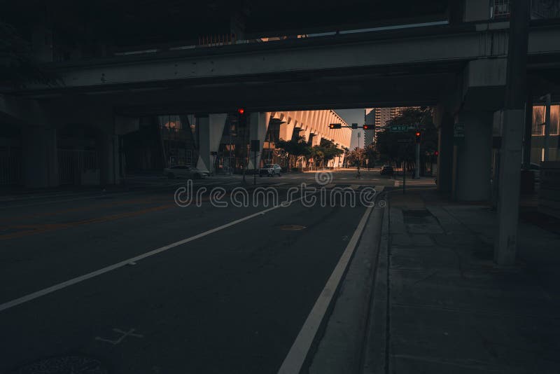 Street View with Various Signs and Traffic Lights Stock Image - Image ...
