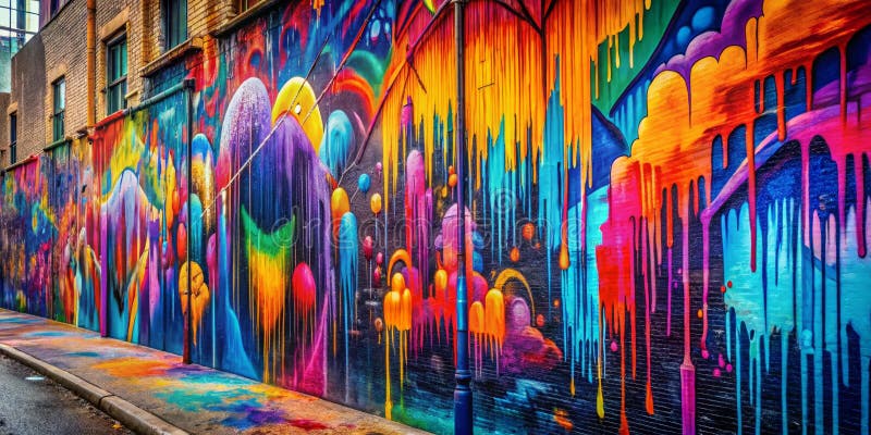 Street View Vibrant Dripping Graffiti Mural Stock Illustration ...