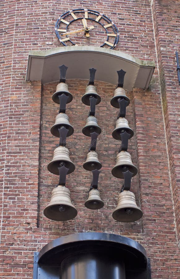 Street Wall Clock with Bells. Stock Photo - Image of tourism, musik ...