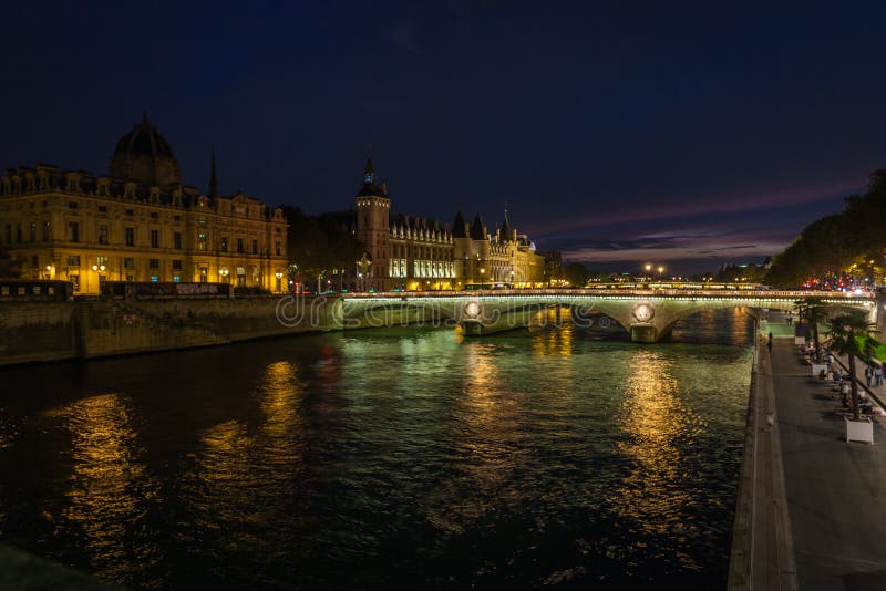 Street on the Waterfront of Paris by Night Stock Image - Image of road ...