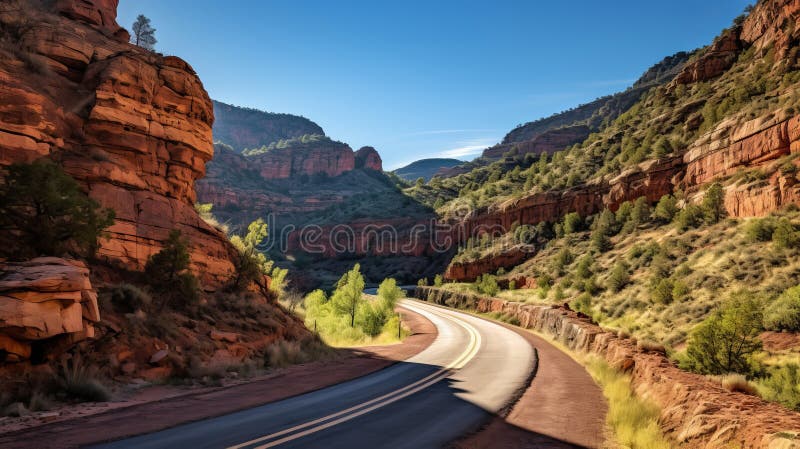 Street Winding through Rugged Canyon Stock Illustration - Illustration ...